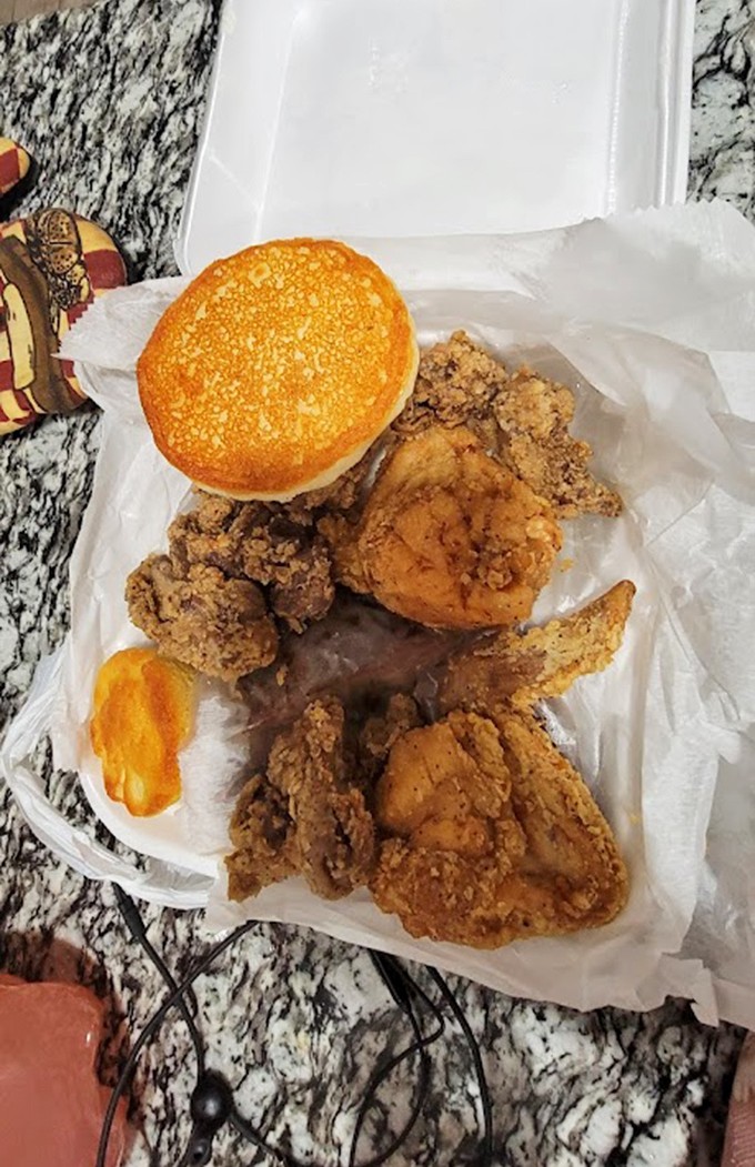 Fried chicken and a golden biscuit&mdash;the kind of to-go order that rarely makes it all the way home before being devoured.