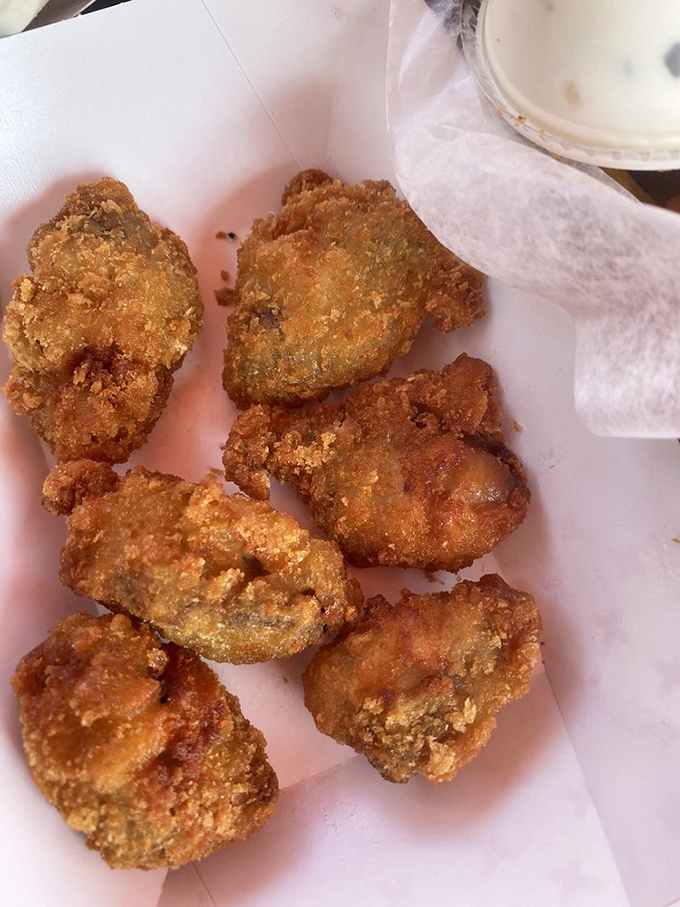 Fried oysters that crunch then melt, like edible magic tricks. These golden nuggets deliver the perfect balance of crispy exterior and briny interior.