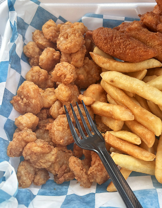 A basket of perfectly fried shrimp and fries&mdash;the coastal equivalent of winning the culinary lottery. Golden, crispy, and worth every mile of your journey.