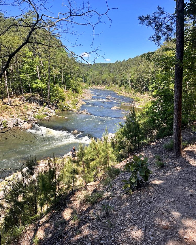 The Mountain Fork River cuts through the landscape like nature's own highway, no traffic jams or road rage in sight. 
