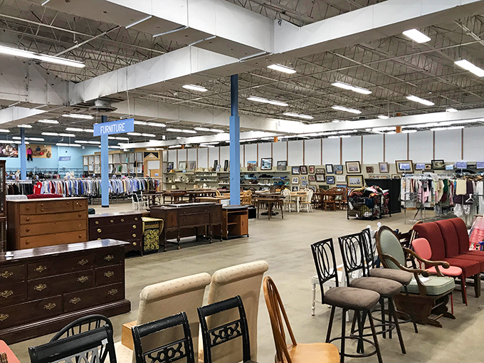 Dining tables and chairs galore - each piece silently volunteering to host your next family gathering or ambitious DIY project.