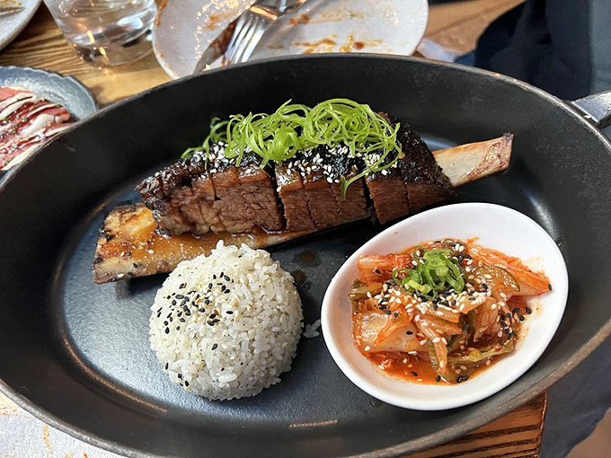 The Korean short rib arrives like edible art&mdash;tender meat, perfect rice, and kimchi creating a harmony that makes your taste buds sing.