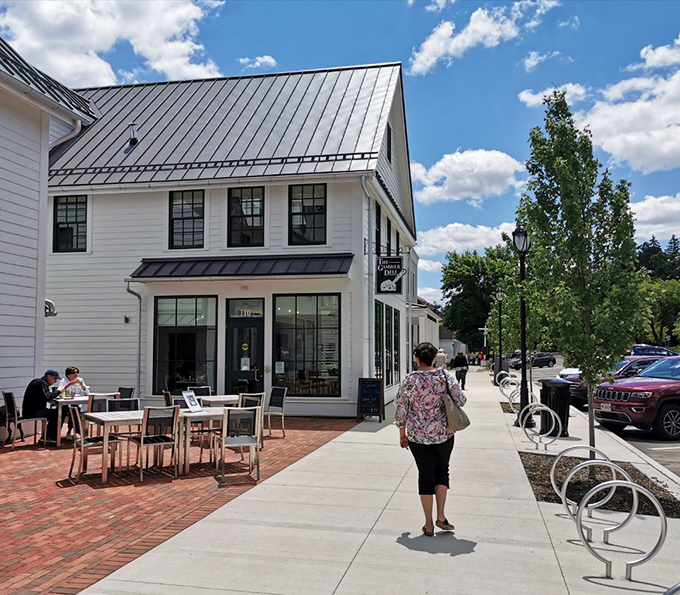 Gambier Deli's outdoor seating invites you to people-watch while enjoying local flavors. Even the bicycle racks look like they were designed by someone who cares.