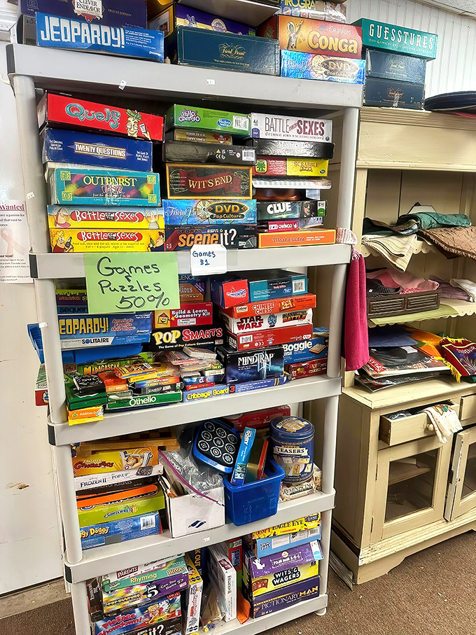Board game nostalgia by the shelf-full. From Jeopardy to Trivial Pursuit, family game nights of yesteryear await resurrection at half price.