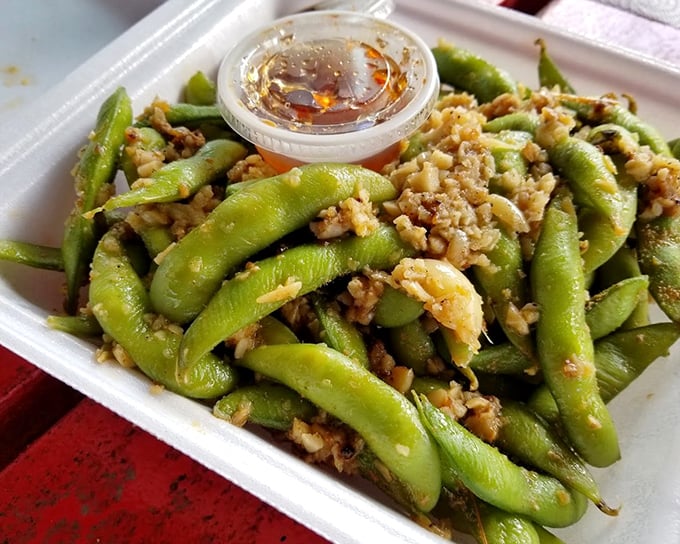 Garlic edamame: where healthy eating meets flavor country, proving vegetables can be just as crave-worthy as their seafood neighbors.