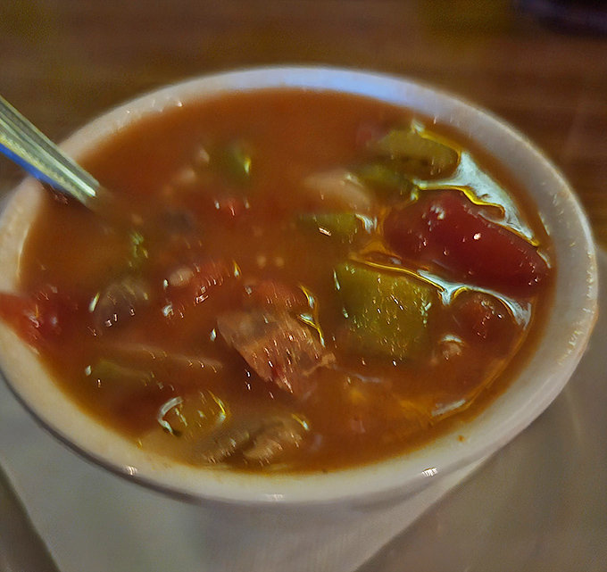 Mickey's hearty soup doesn't mess around&mdash;chunks of meat and vegetables swimming in a broth that's been simmering to perfection.