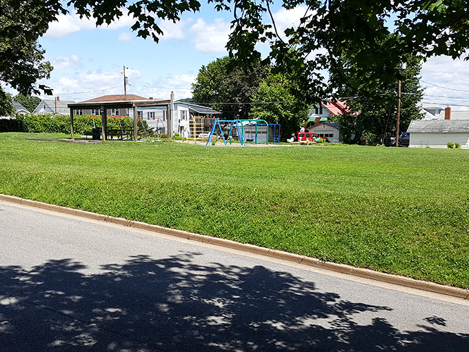 Neighborhood parks like this one dot Lock Haven, providing green spaces where grandkids can play while your retirement savings stay safely in the bank.