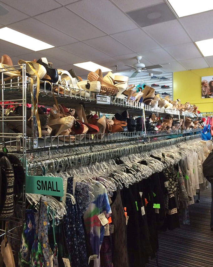 Shoes stacked with military precision but priced with civilian budgets in mind – that's the Plato's Closet difference.