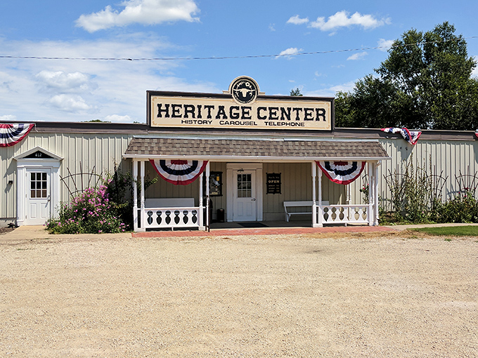 The Heritage Center welcomes visitors with patriotic bunting and small-town charm, no velvet ropes or museum fatigue in sight.