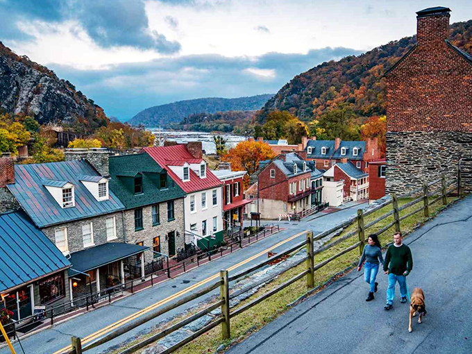 Fall paints Harpers Ferry in nature's most extravagant palette, where historic rooftops peek through a canopy of autumn fireworks.