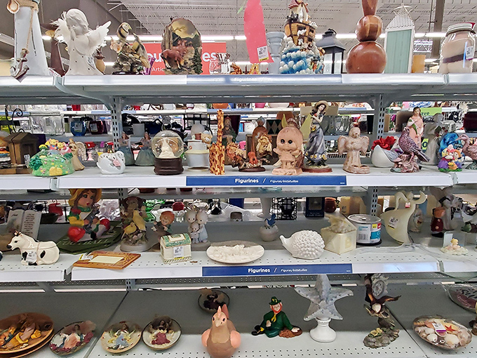 A menagerie of figurines stands at attention, each one silently asking, "Am I someone's perfect quirky gift or destined for another donation cycle?"