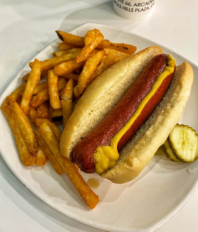 The humble hot dog gets the Route 66 treatment: plump, perfectly grilled, and nestled in a soft bun with mustard that adds just the right zing.