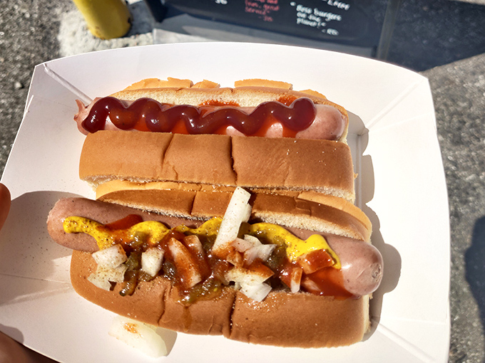 Two hot dogs, two ways—one classic with ketchup, one loaded with toppings. Like choosing between Sinatra and Elvis, there's no wrong answer.