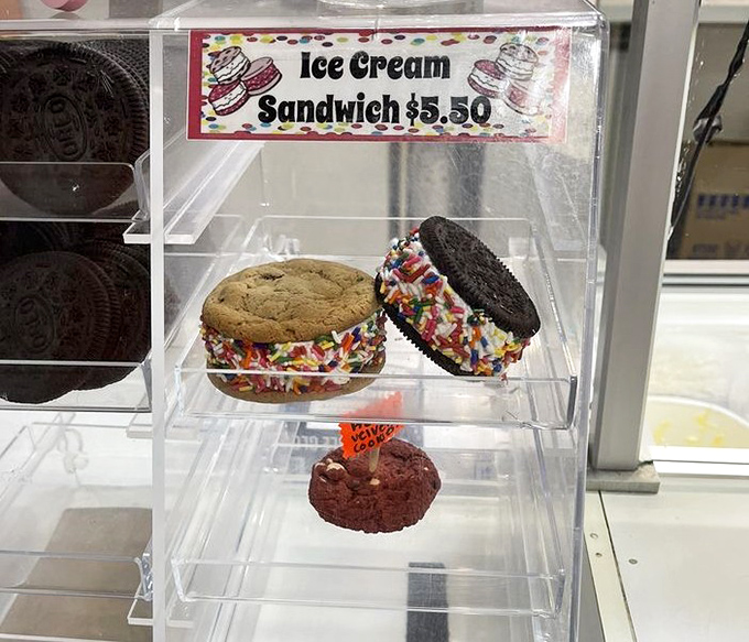 Ice cream sandwiches with attitude. The sprinkle-rimmed cookie version is what your standard freezer sandwich dreams of becoming when it grows up.