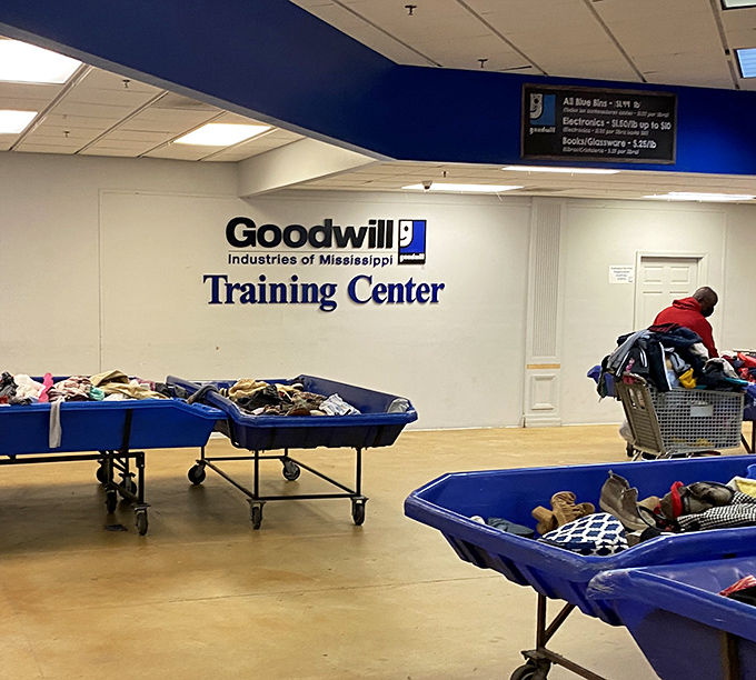 The "Training Center" sign reminds shoppers that this isn't just commerce&mdash;it's community impact. Your bargain hunting directly supports job skills programs across Mississippi.