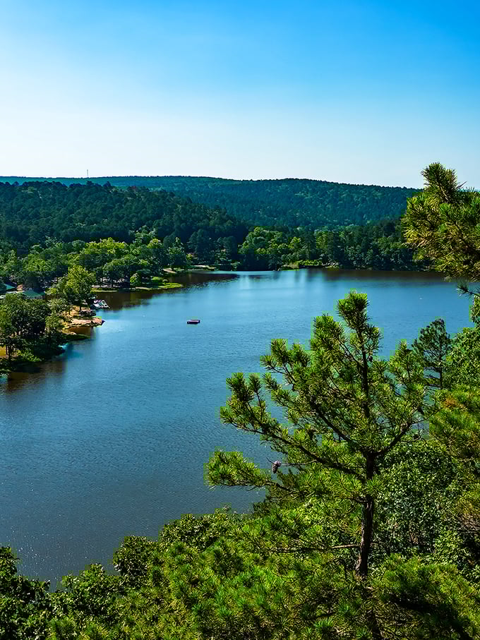 The view from above Lake Carlton&mdash;where Oklahoma's "mountains" remind you that beauty doesn't always require extreme elevation.