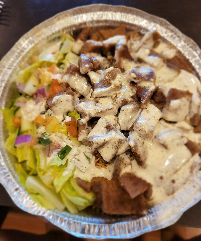 A hearty bowl where grilled chicken meets fresh vegetables and creamy sauce. Proof that Legends isn't just a one-trick pony in the flavor department.