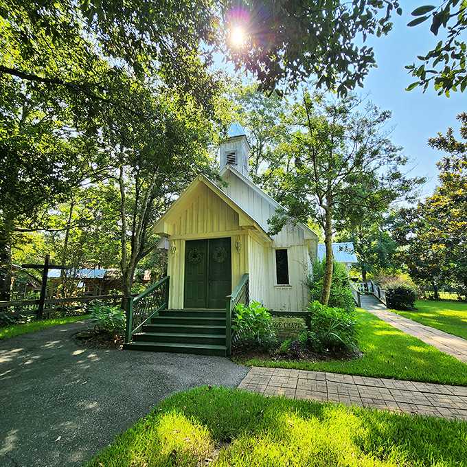 This charming chapel sits peacefully among the trees, looking like it wandered out of a simpler time and decided to stay.