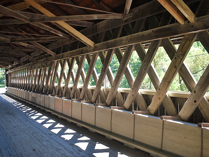 Look up and marvel at the wooden geometry lesson above. No computer algorithms here&mdash;just human ingenuity and hand-crafted precision.