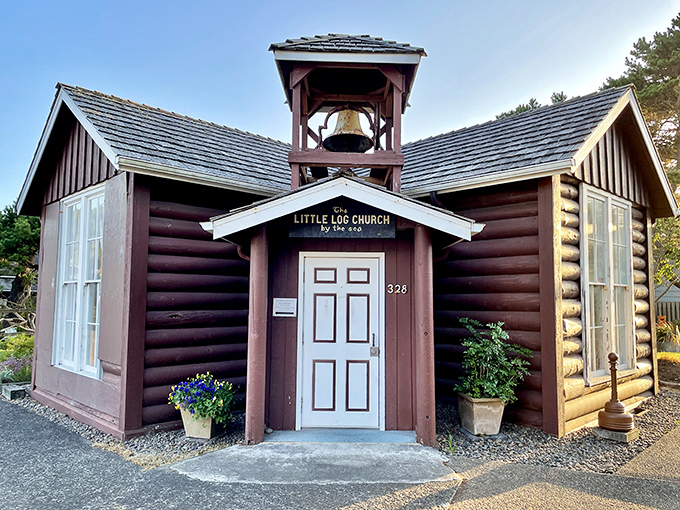 The Little Log Church by the Sea isn't just adorable—it's what would happen if a fairy tale cabin and a place of worship had an architectural love child.