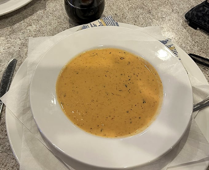 A bisque that's achieved that perfect creamy-to-chunky ratio. The kind of soup that makes you wonder why you ever bothered with solid food.