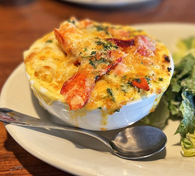 Not your childhood mac and cheese! This grown-up version comes crowned with lobster chunks that make you question all other comfort foods.