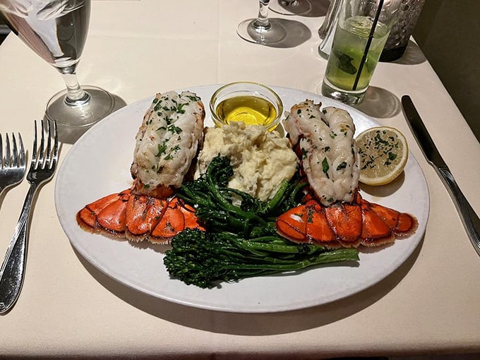 Maine lobster tails that could make a New Englander homesick. The presentation says "fine dining" but your instinct says "dive in face-first."