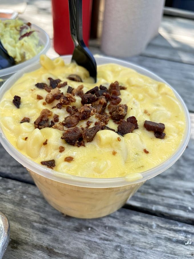 Mac and cheese topped with brisket bits? This isn't comfort food; it's comfort that's gone to finishing school and graduated with honors.