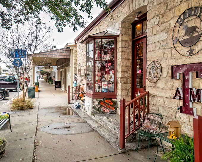 Limestone buildings with character-filled storefronts invite window shoppers to discover treasures behind these historic facades dating back generations.
