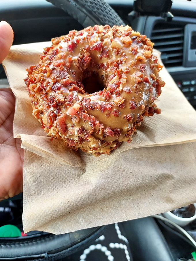 The maple bacon donut&mdash;where breakfast's greatest hits collaborate on a greatest hit of their own. Sweet meets savory in perfect harmony.