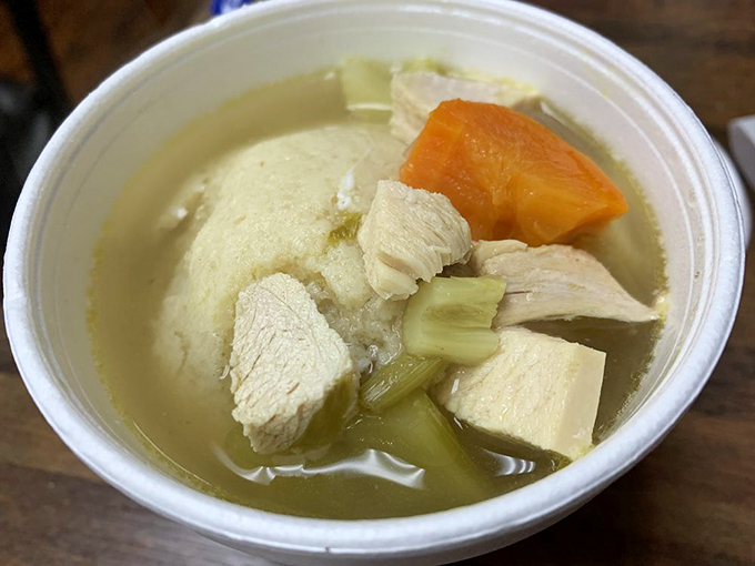 Matzo ball soup with chunks of chicken so generous, you'll wonder if they know something about portion control.