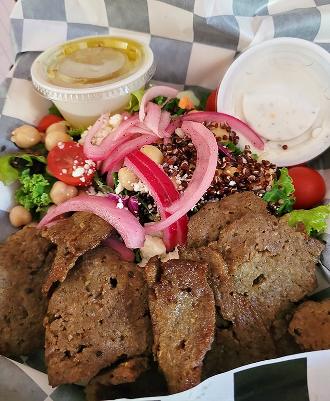 Meatloaf that would make your grandmother simultaneously proud and jealous, served with a salad that's actually worth eating.
