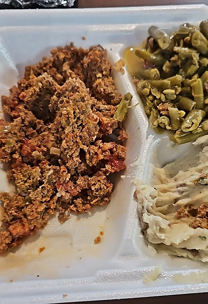 Meatloaf that would make your grandmother both jealous and proud. Paired with those green beans, it's like a warm hug on a plate.