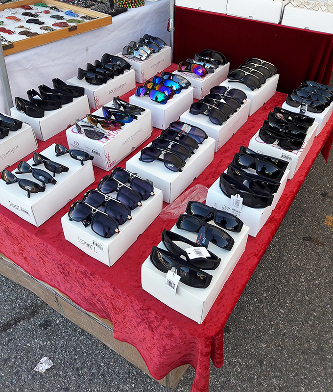 Sunglasses galore! Because in California, eye protection isn't just health advice—it's a chance to reinvent yourself every fifteen minutes.