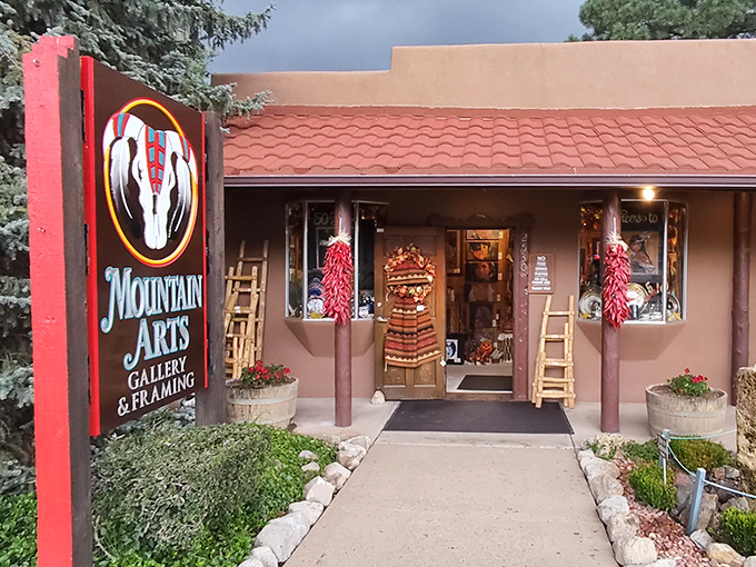 Art with altitude! Mountain Arts Gallery showcases southwestern creativity with those signature red chile ristras standing guard.