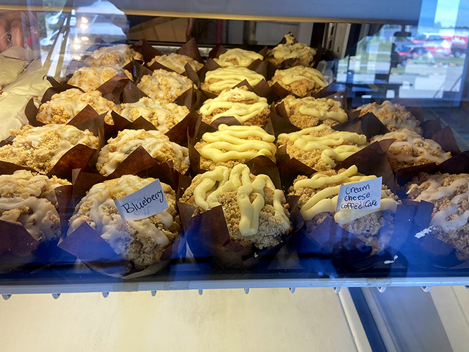 Muffin tops that actually deserve the spotlight &ndash; blueberry and cream cheese varieties nestled in paper cups like edible treasures.