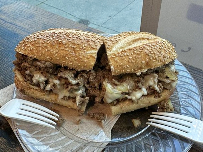 Behold the New York Strip sandwich&mdash;a delicious irony that one of Philly's best cheesesteaks features meat named after its rival city.