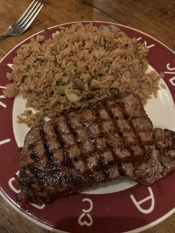 A New York steak that would make Manhattan jealous, paired with rice pilaf that's traveled far from its Middle Eastern roots.