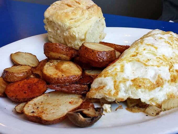 Breakfast perfection doesn't exi&mdash; Oh wait, here it is. Golden eggs, seasoned potatoes, and a biscuit that would make your grandmother secretly take notes.