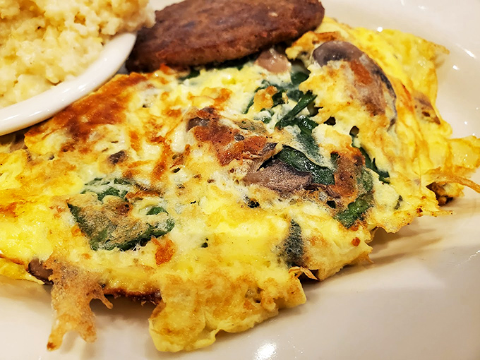 This isn't just an omelet &ndash; it's a morning masterpiece with mushrooms and spinach playing supporting roles to eggs in their finest form.