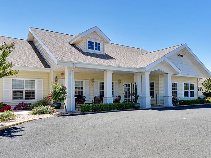 Senior living that doesn't scream "senior living." Thoughtful design with porches made for morning coffee and sunset watching.