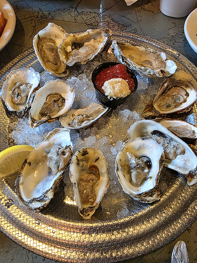 These plump oysters on the half shell, nestled on a bed of ice, deliver the ocean's essence with each briny, luxurious slurp.
