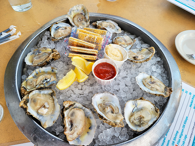 Oysters on the half shell – nature's perfect appetizer. Briny treasures nestled on ice, just waiting for a squeeze of lemon.