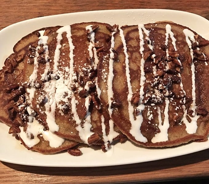 These pancakes aren't just breakfast, they're dessert masquerading as a morning meal &ndash; complete with drizzles that would make Jackson Pollock proud.