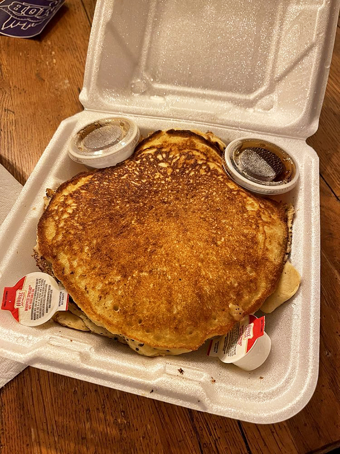 Golden pancakes that could make IHOP executives weep with envy. Breakfast at a barbecue joint? Trust me on this one.