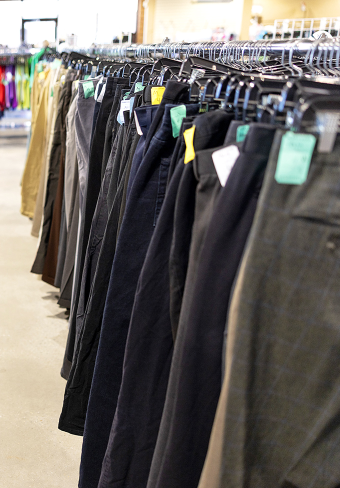 The pants parade! Every pair tells a different story &ndash; some barely worn, others well-loved, all waiting for their next chapter.