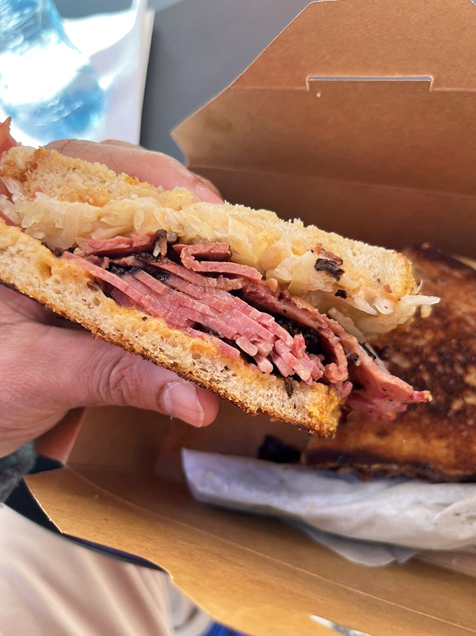 This isn't just a sandwich&mdash;it's a pastrami revelation. Thinly sliced, perfectly spiced, and piled high enough to make your cardiologist nervous but your taste buds ecstatic.
