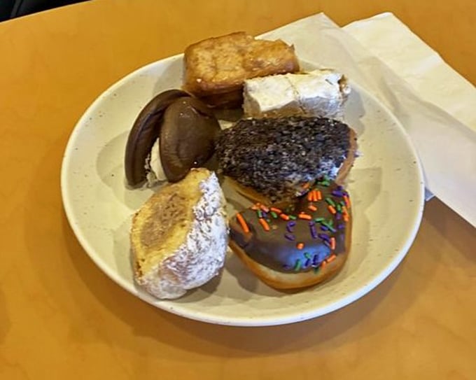 A mountain of pastries and donuts that would make Homer Simpson weep with joy. Diet starts tomorrow... or possibly never.