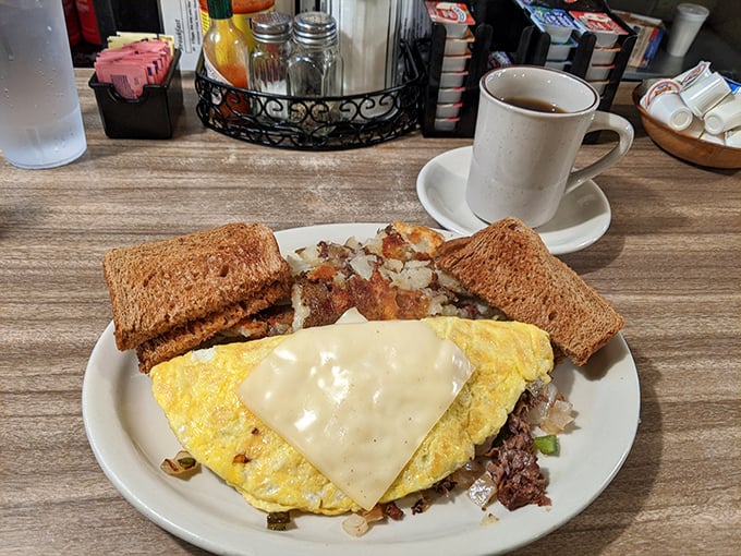 This isn't just an omelet&mdash;it's a Philly romance story where eggs, steak, and cheese live happily ever after. The toast is just there to witness the magic.