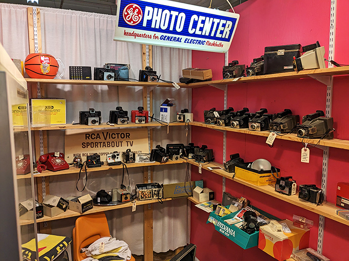 A photographer's time capsule where Instagrammers meet their technological ancestors. That GE sign has witnessed more genuine smiles than any selfie stick.